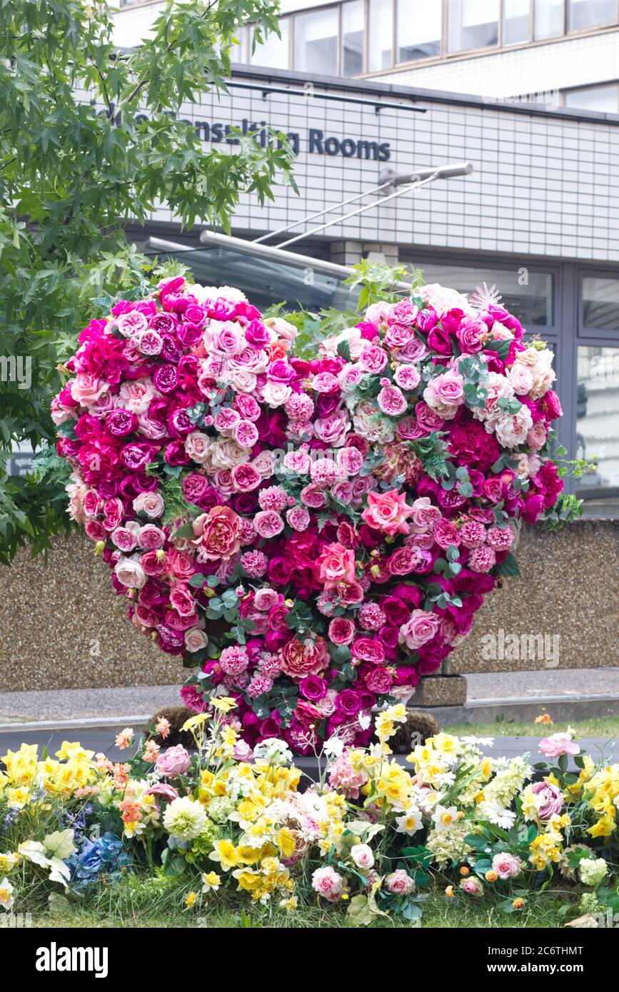 Heart made from flowers in shades of pink Stock Photo - Alamy