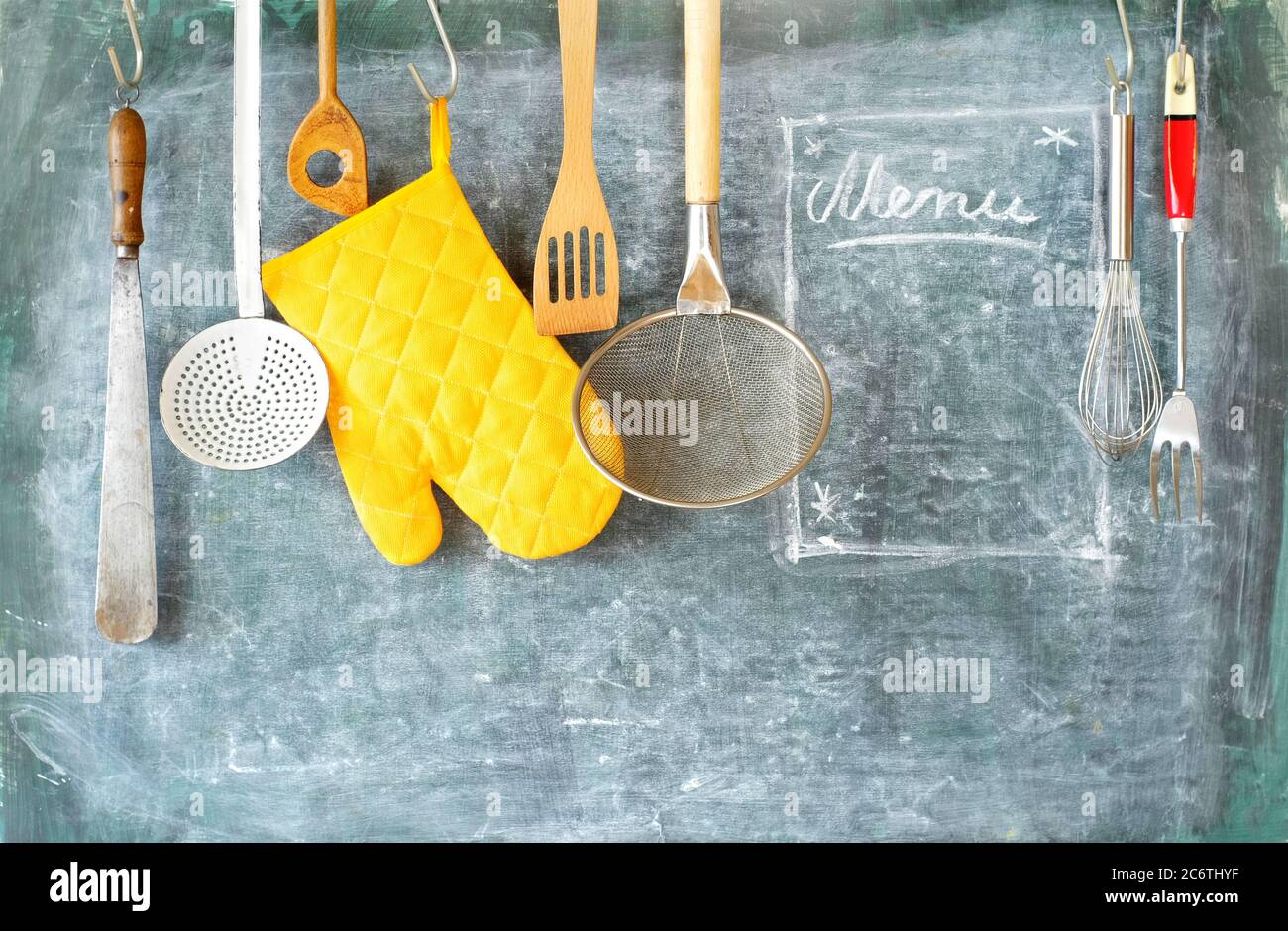 Kitchen utensils for commercial kitchen and menu template, restaurant ...