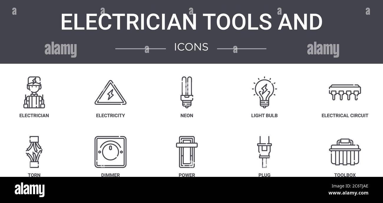 electrician tools and concept line icons set. contains icons usable for ...