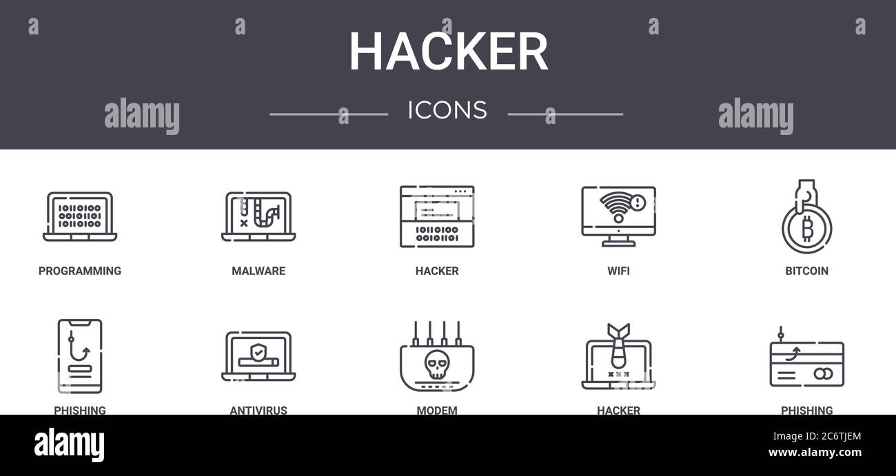 hacker concept line icons set. contains icons usable for web, logo, ui ...