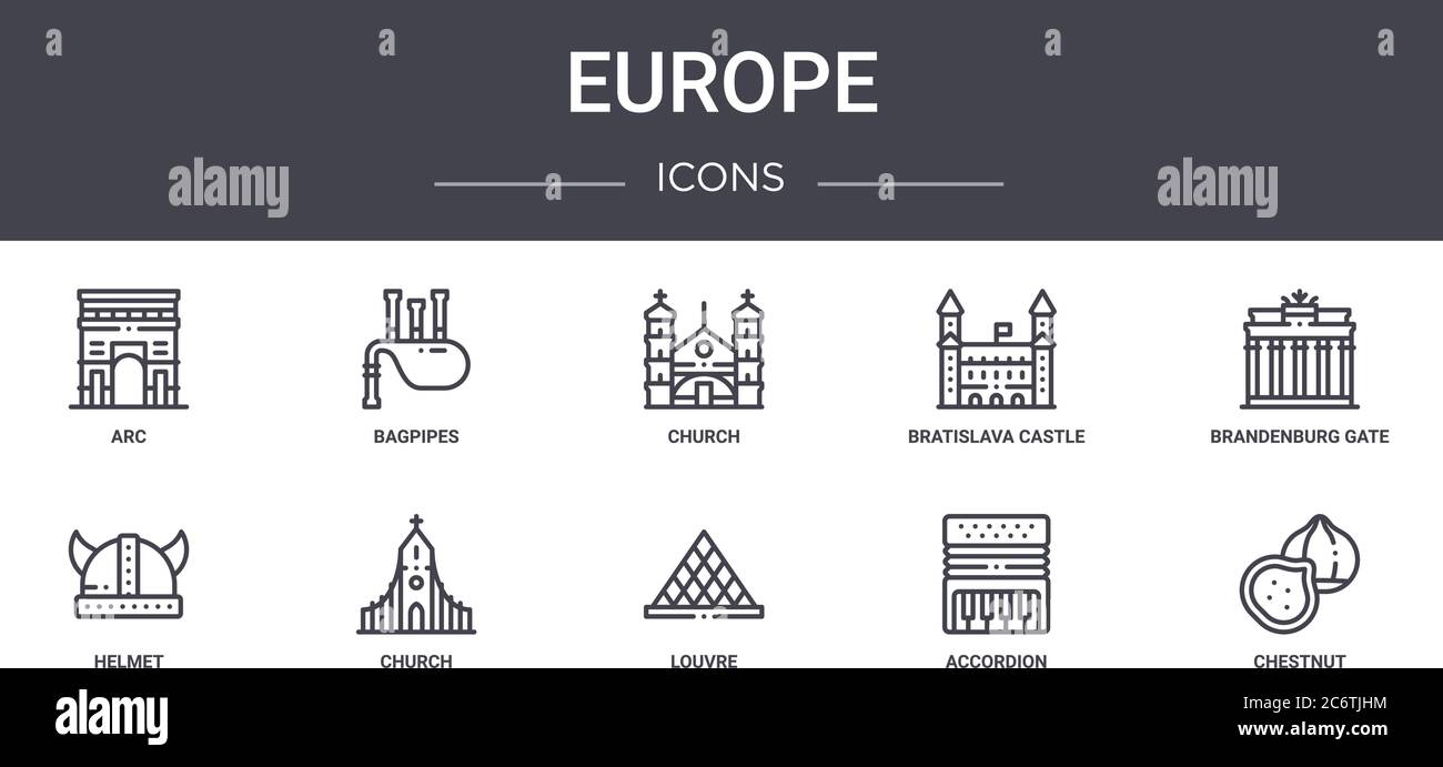 europe concept line icons set. contains icons usable for web, logo, ui ...