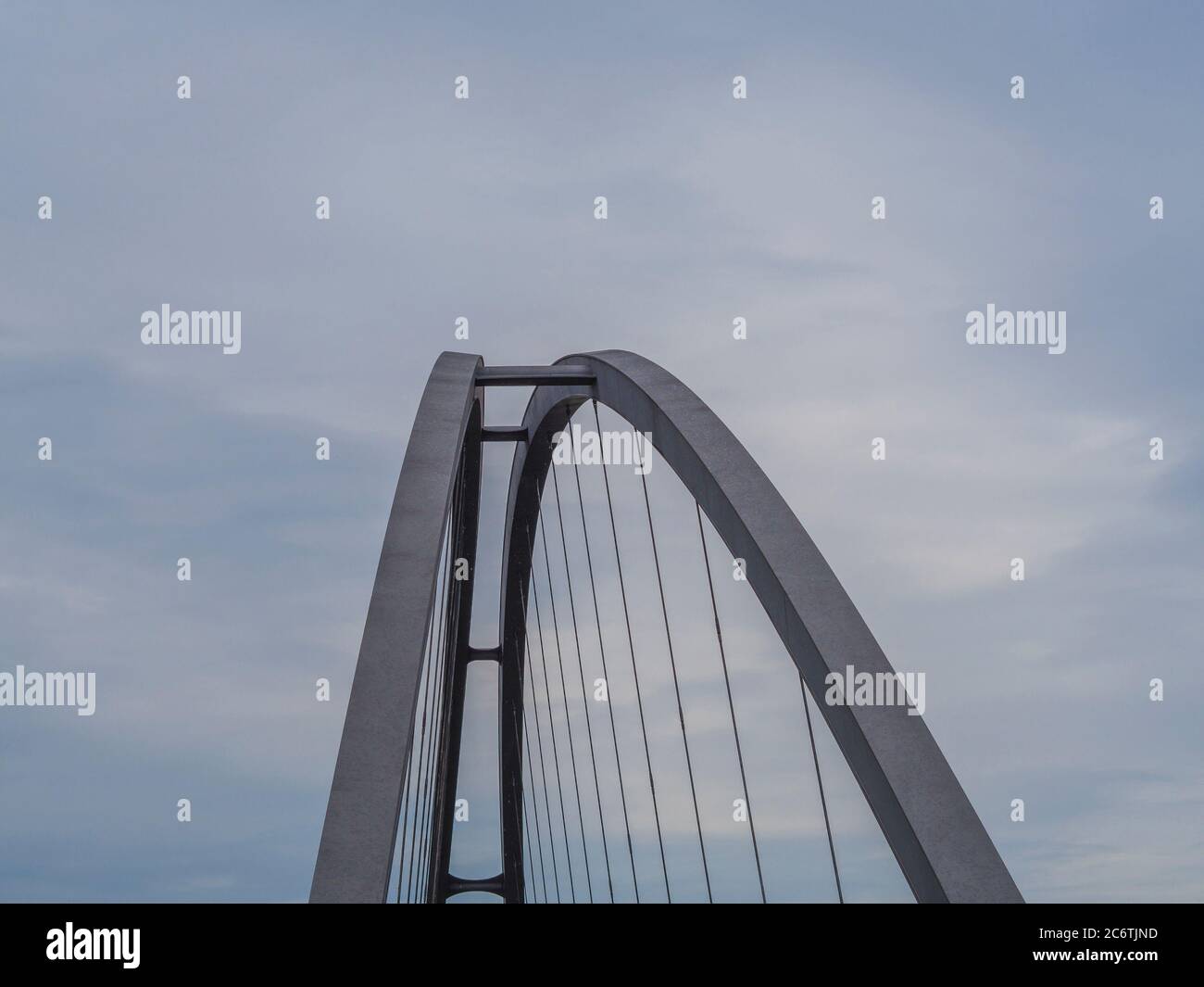 top of the steel suspension bridge arch with blue sky background Stock ...