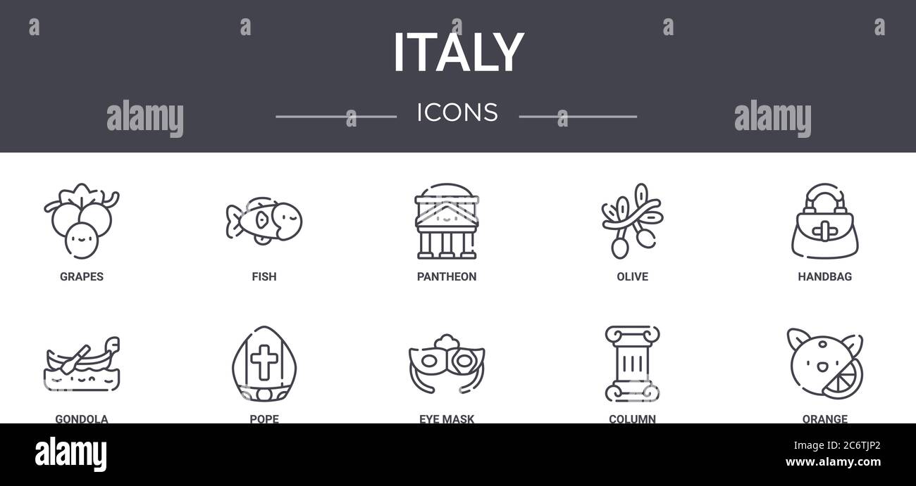 italy concept line icons set. contains icons usable for web, logo, ui ...