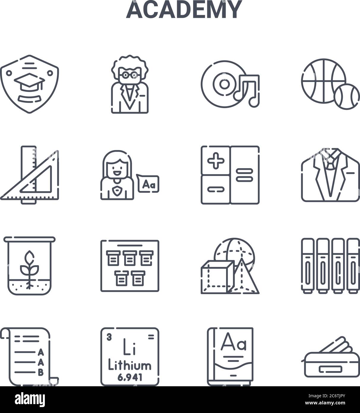 set of 16 academy concept vector line icons. 64x64 thin stroke icons ...