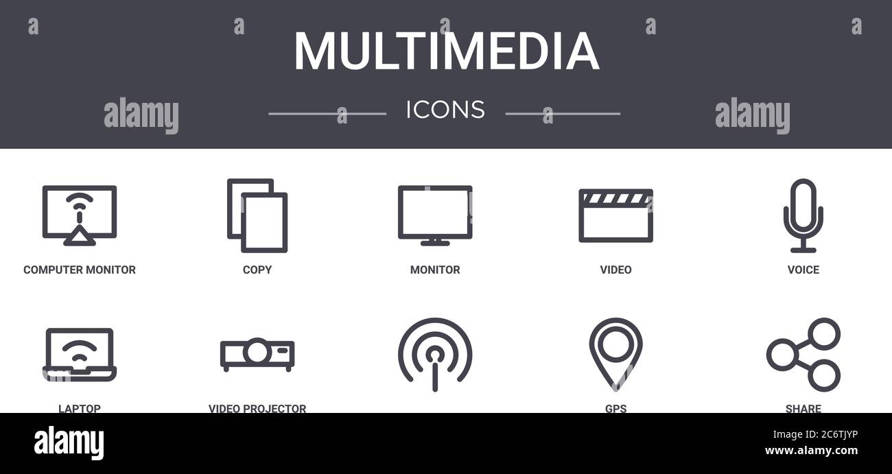 multimedia concept line icons set. contains icons usable for web, logo ...