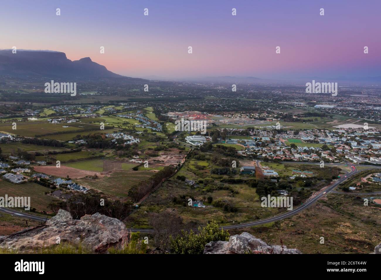 View of Table Mountain and Cape Town City at sunrise on a beautiful ...