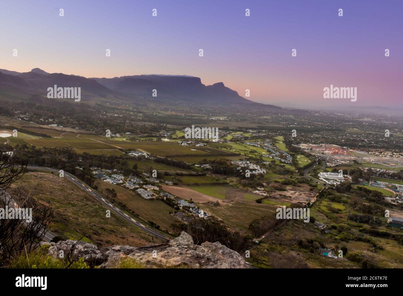View of Table Mountain and Cape Town City at sunrise on a beautiful ...