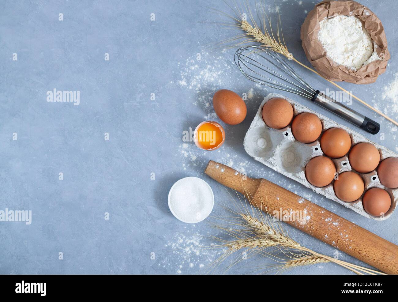 Bakery background top view. Ingredients for cooking pie Stock Photo - Alamy