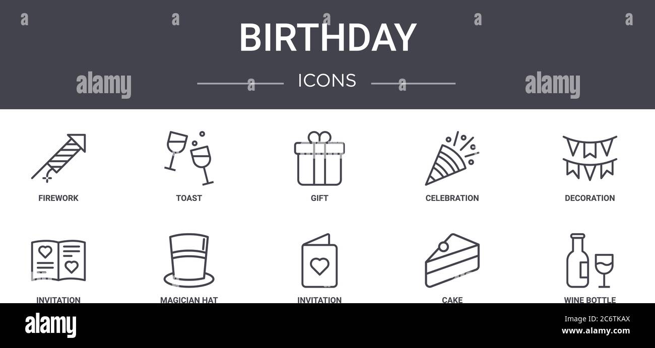 birthday concept line icons set. contains icons usable for web, logo ...