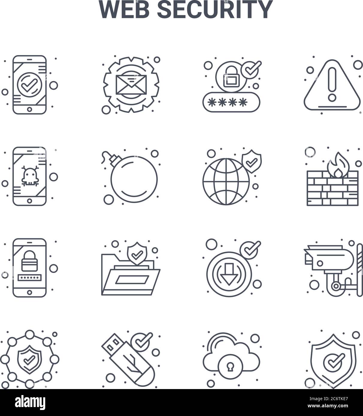 set of 16 web security concept vector line icons. 64x64 thin stroke ...