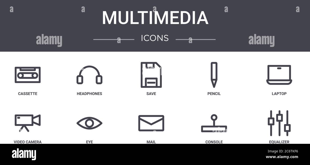 multimedia concept line icons set. contains icons usable for web, logo ...