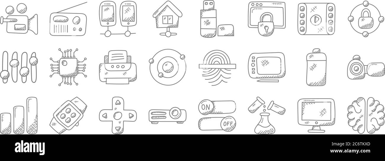 technology line icons. linear set. quality vector line set such as brain, experiments, projector ...