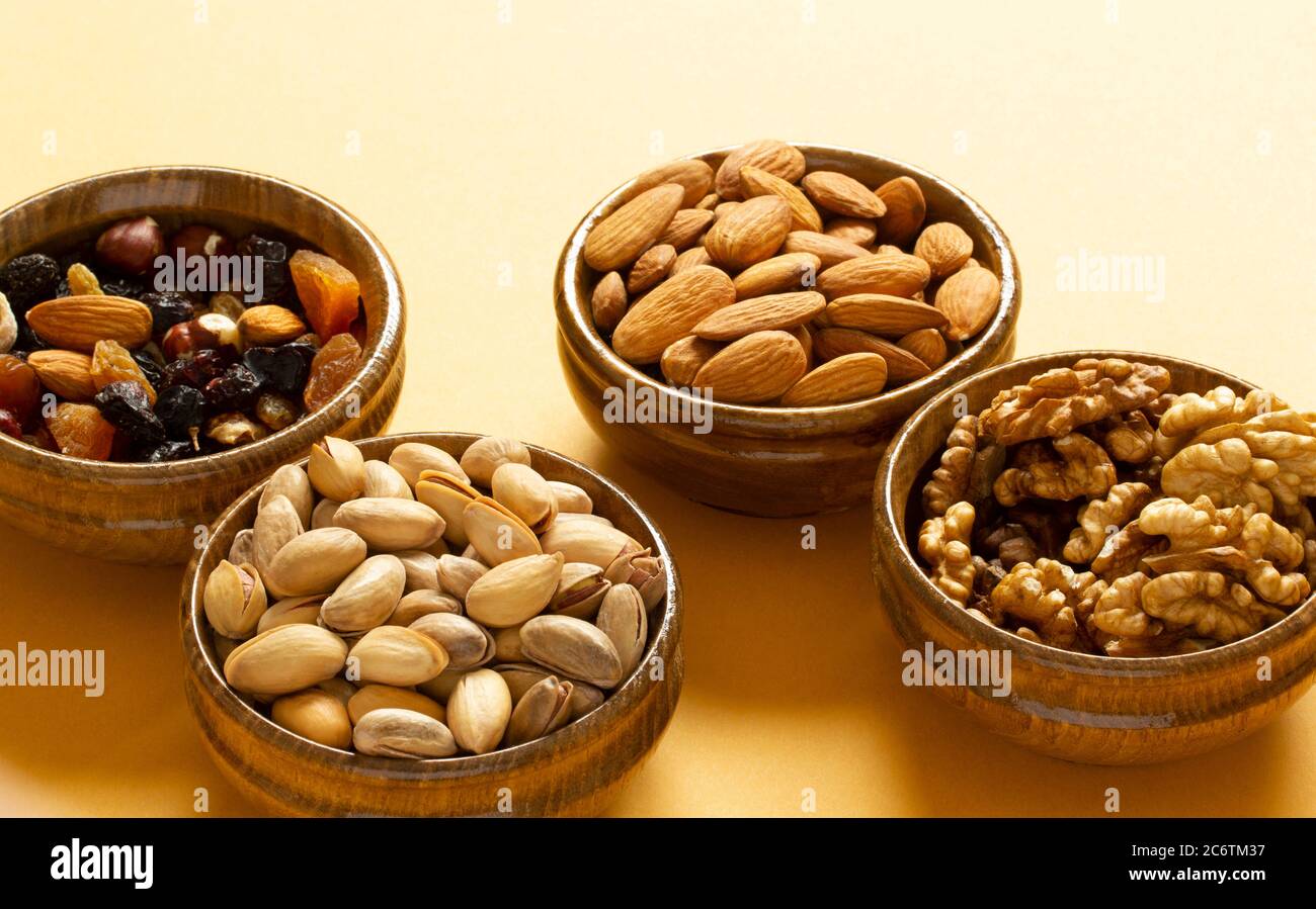 Dried fruits and mixed nuts. Healthy foods Stock Photo - Alamy