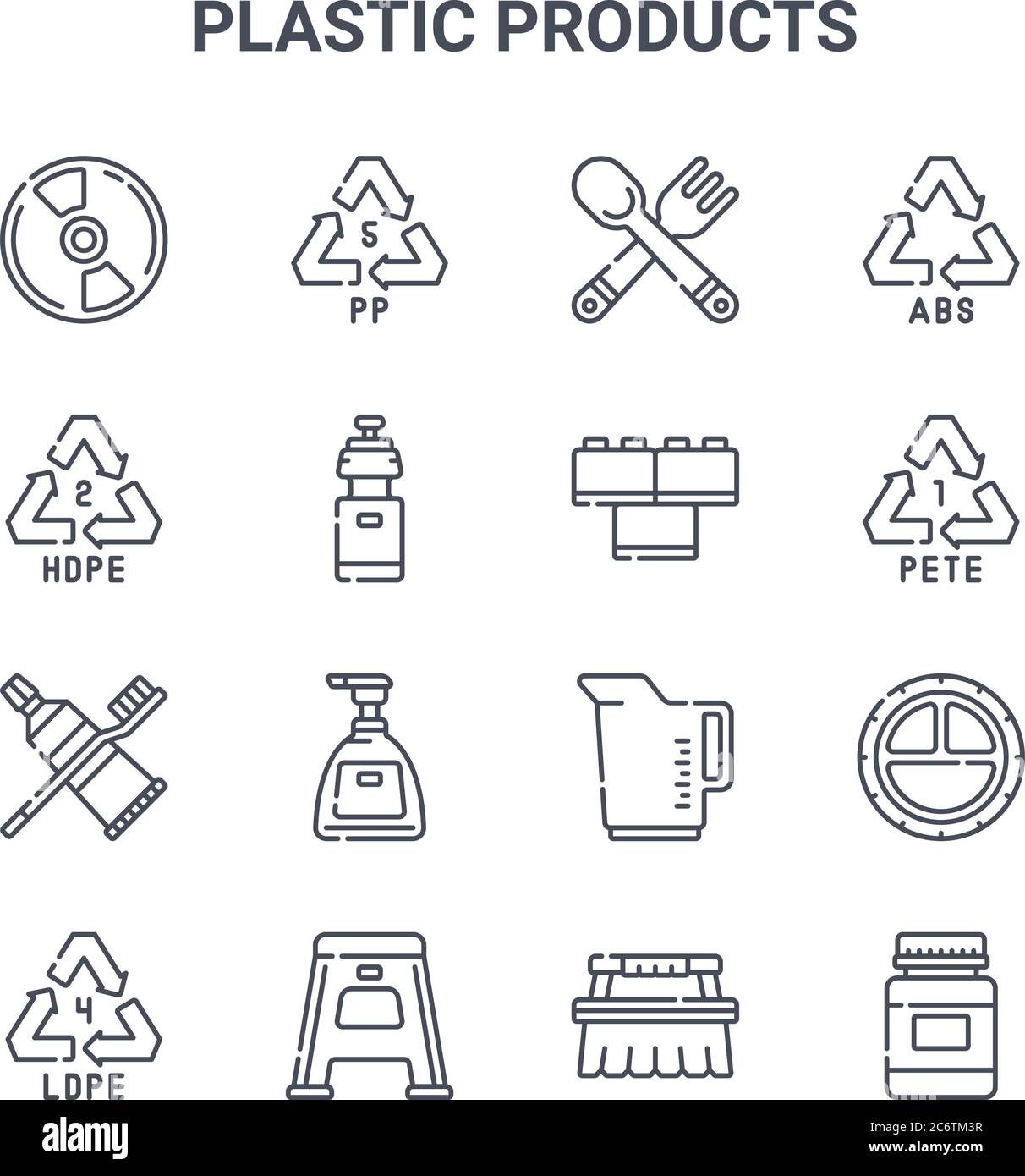 set of 16 plastic products concept vector line icons. 64x64 thin stroke ...