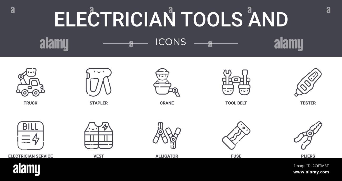 electrician tools and concept line icons set. contains icons usable for ...