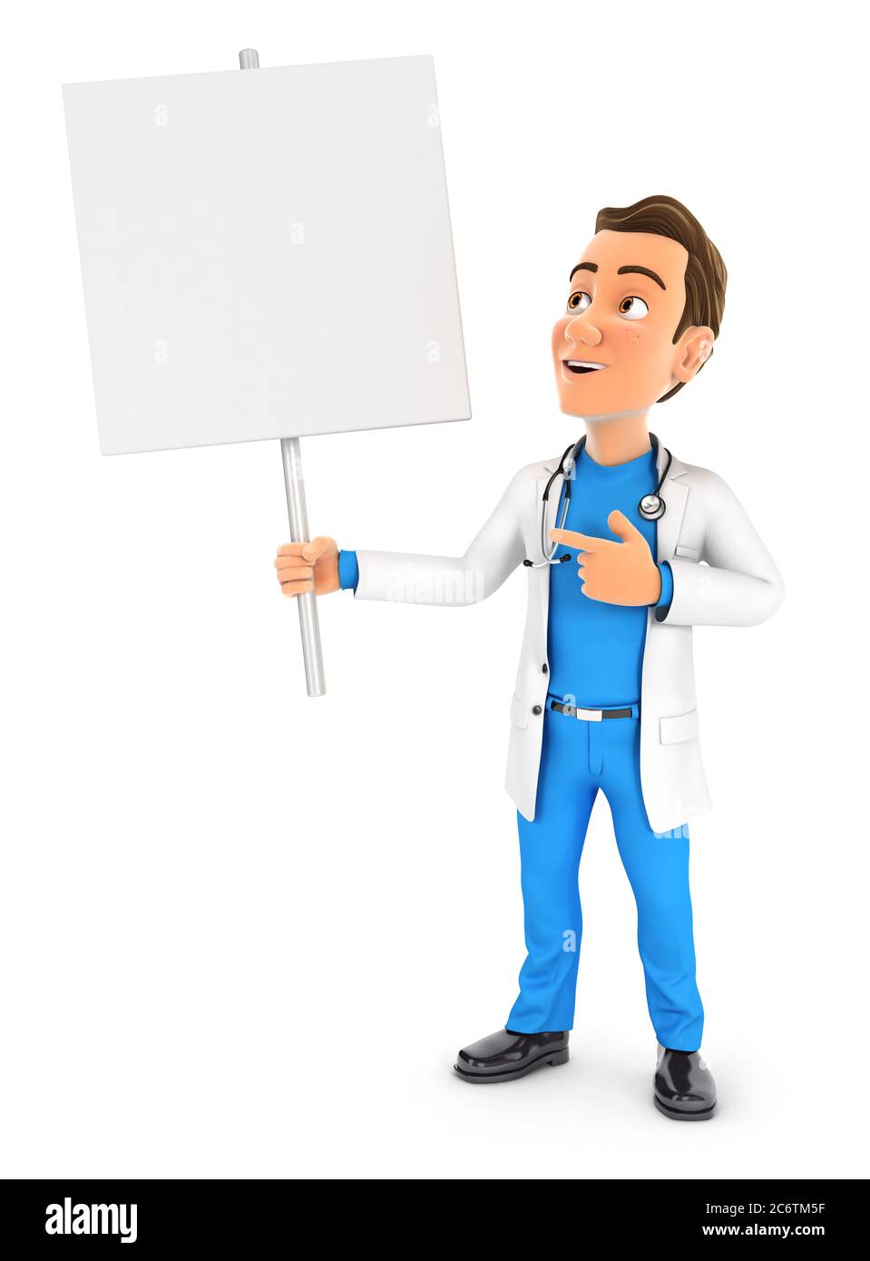 3d doctor holding blank sign board, illustration with isolated white ...