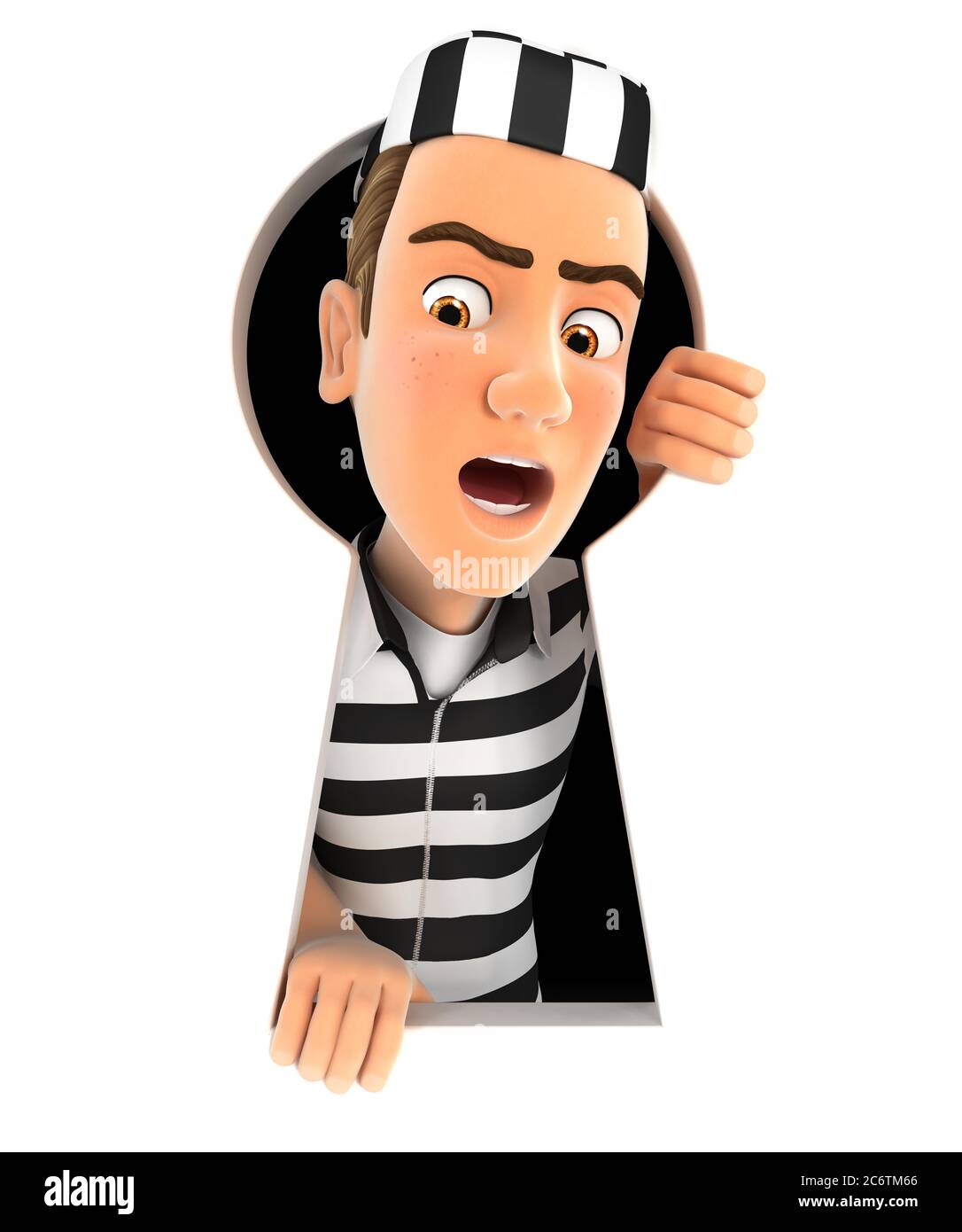 3d convict inside keyhole, illustration with isolated white background ...