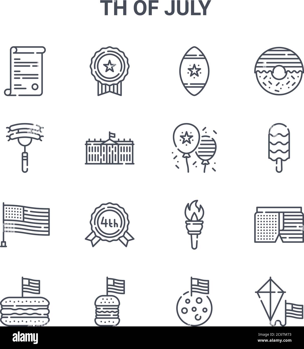 set of 16 th of july concept vector line icons. 64x64 thin stroke icons ...