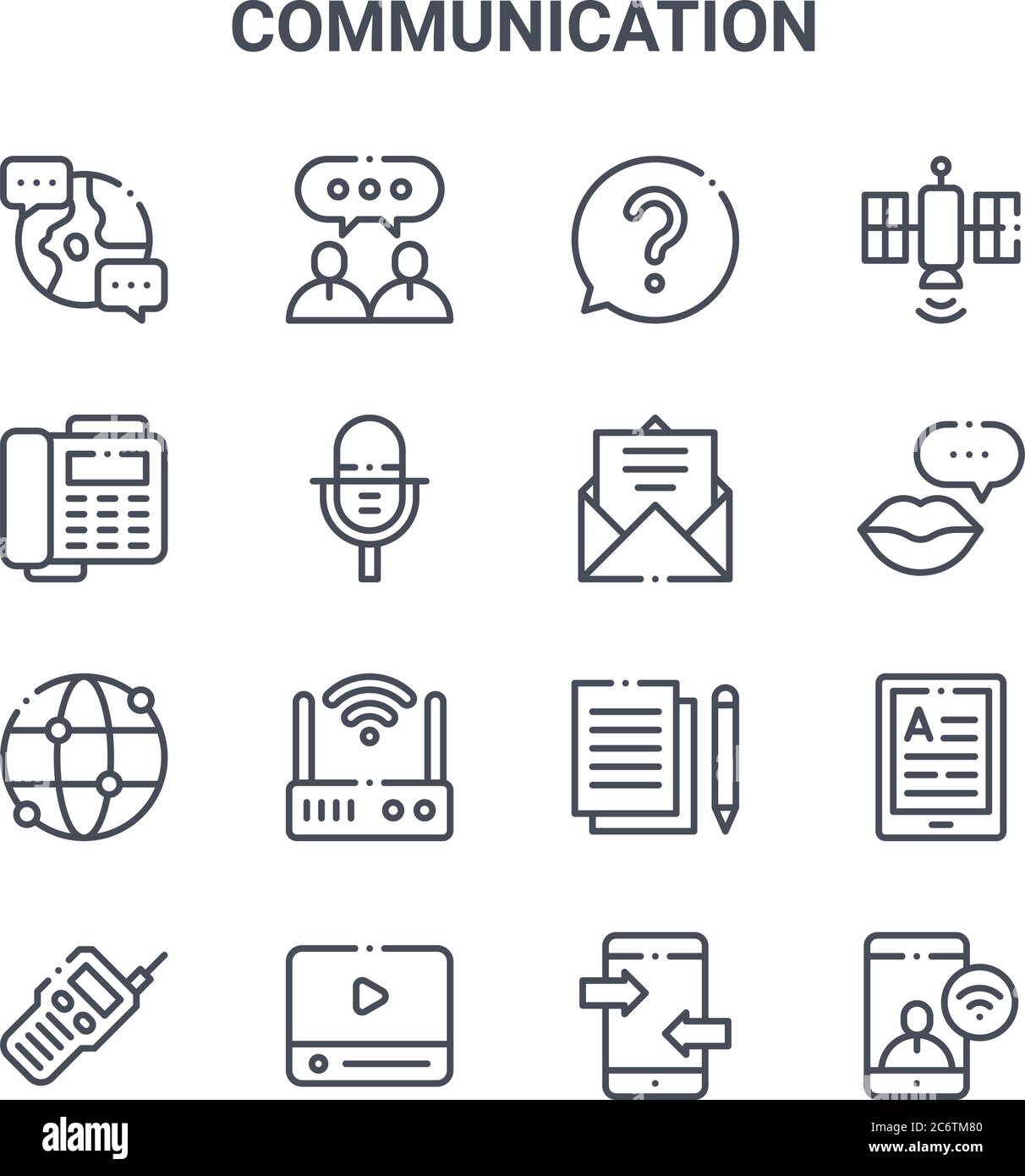 set of 16 communication concept vector line icons. 64x64 thin stroke ...