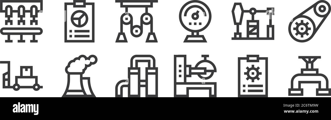 12 set of linear industrial process icons. thin outline icons such as ...