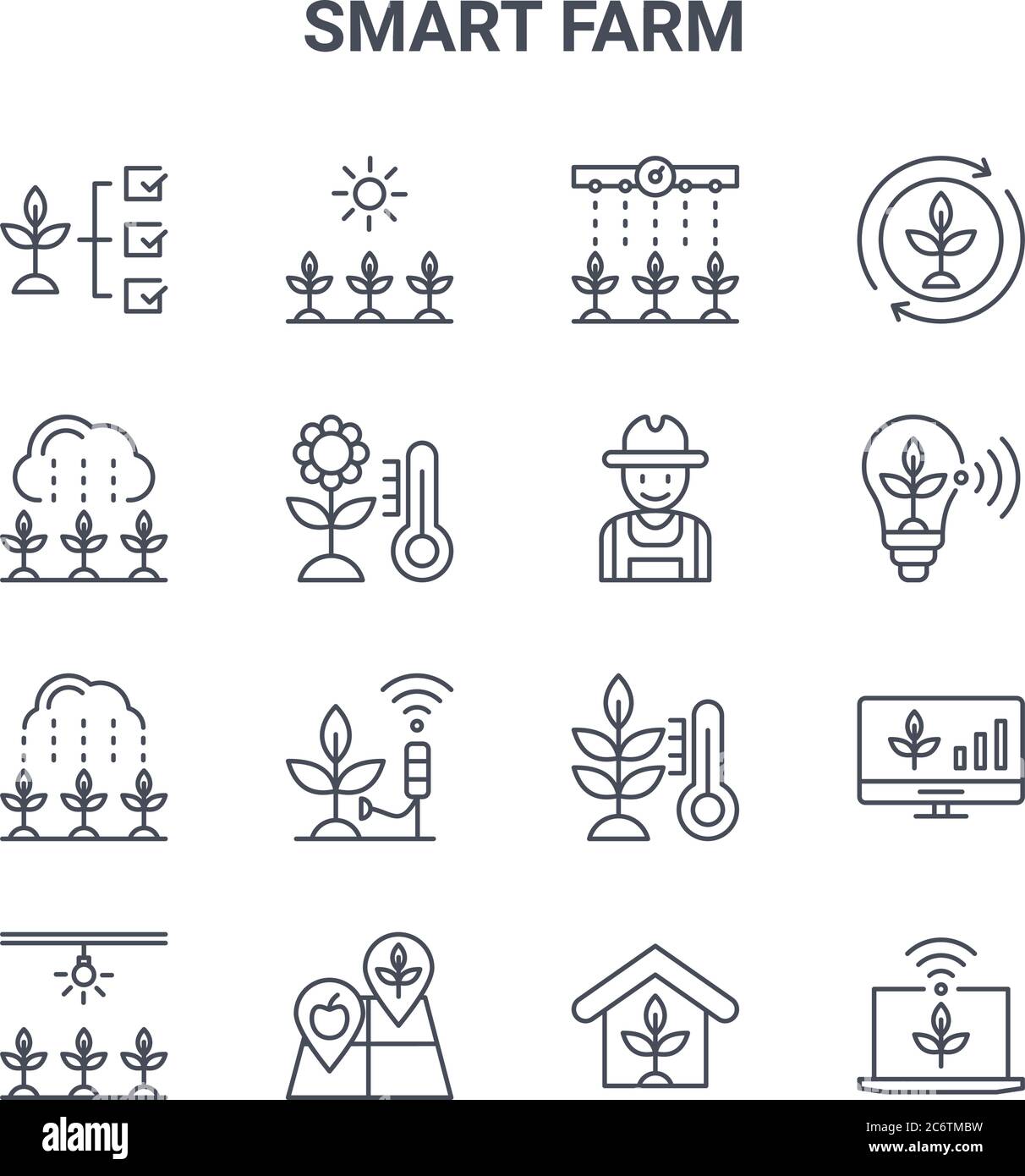 set of 16 smart farm concept vector line icons. 64x64 thin stroke icons ...