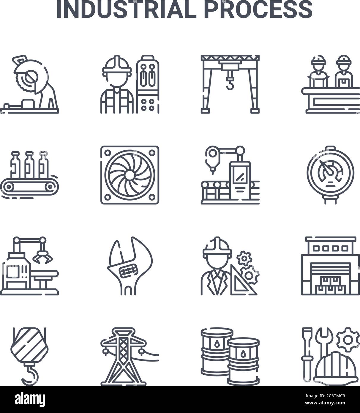 set of 16 industrial process concept vector line icons. 64x64 thin ...