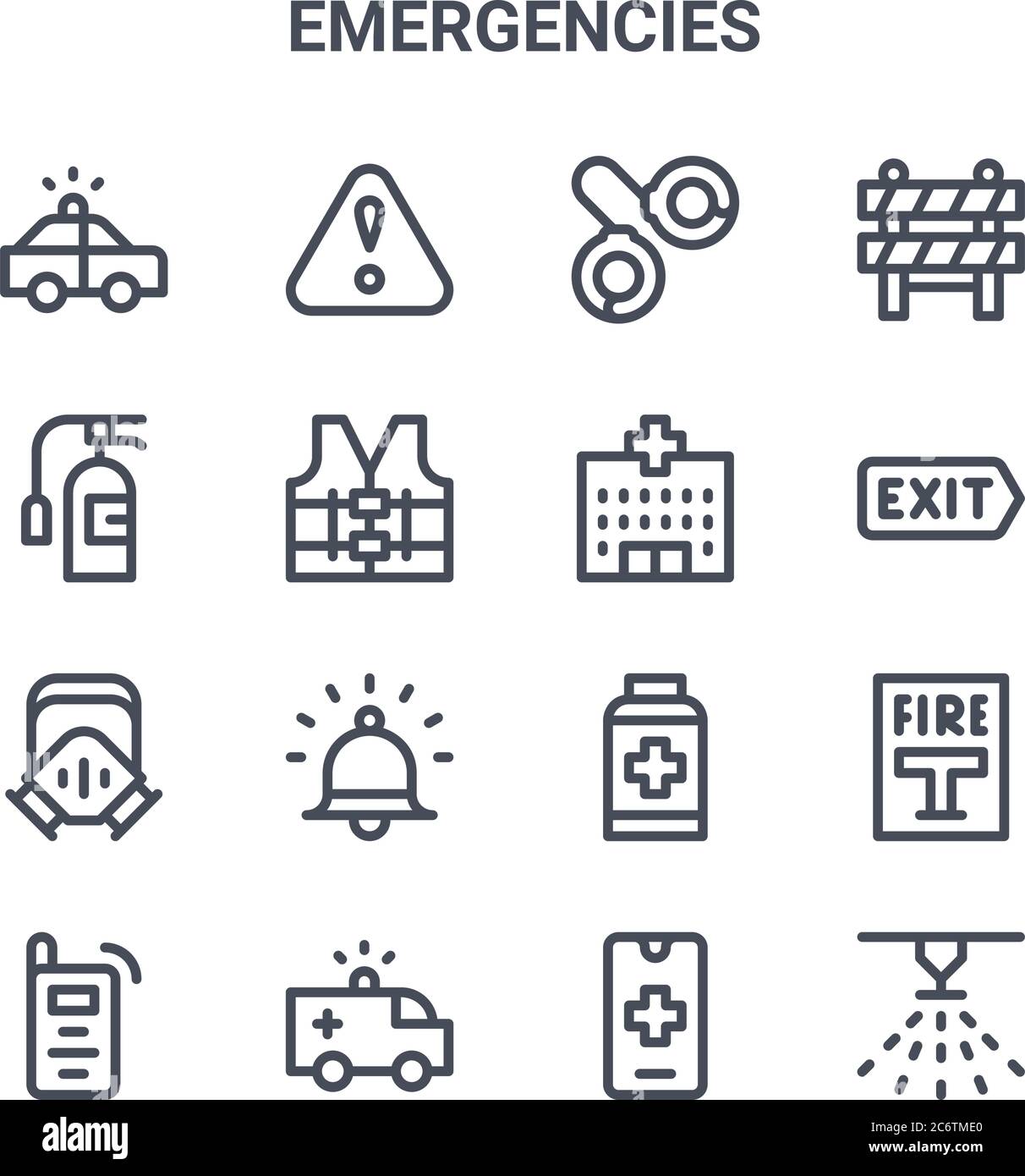 set of 16 emergencies concept vector line icons. 64x64 thin stroke ...