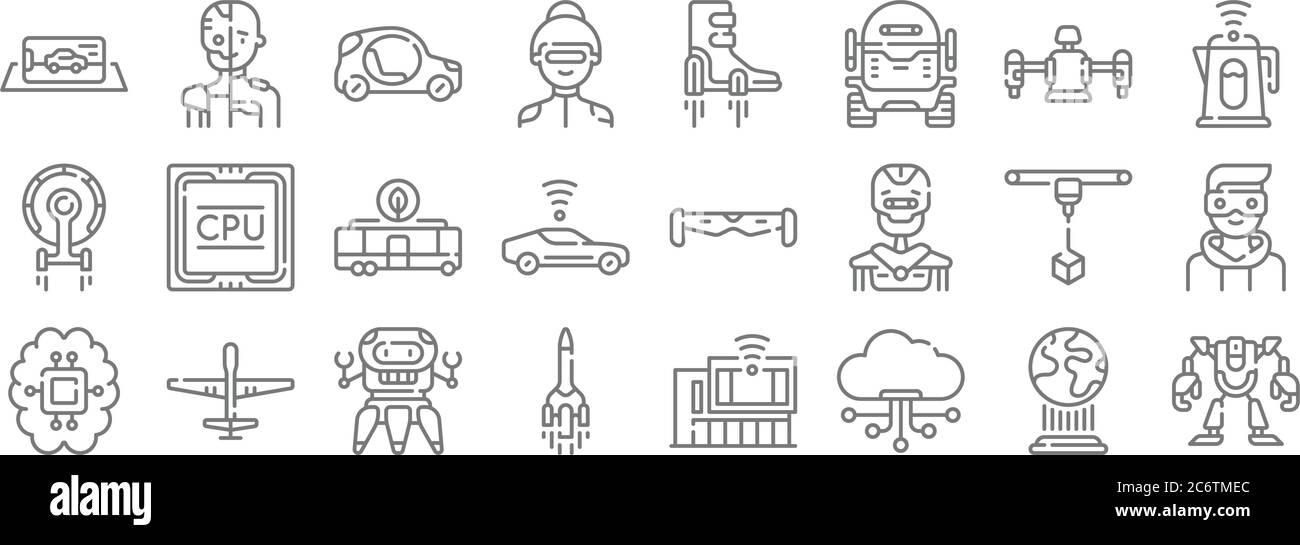 technology of the future line icons. linear set. quality vector line set such as robot, cloud ...