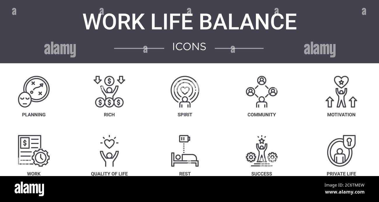work life balance concept line icons set. contains icons usable for web ...