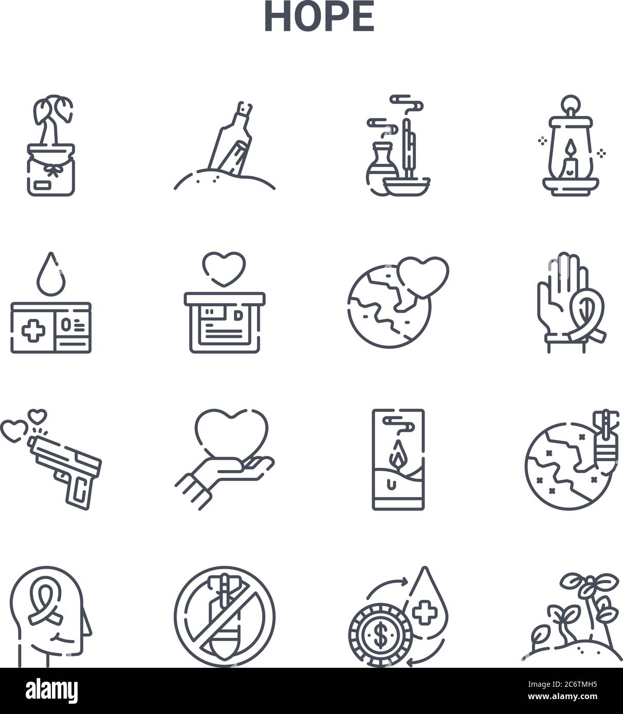set of 16 hope concept vector line icons. 64x64 thin stroke icons such ...