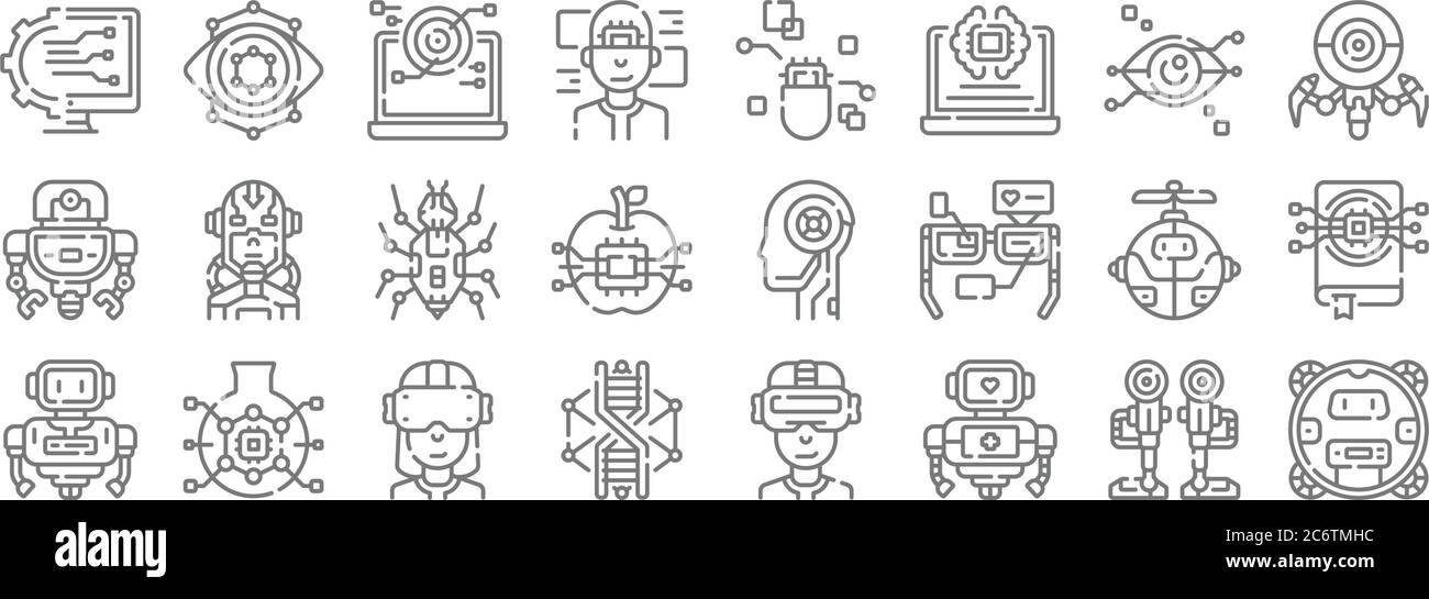robotics line icons. linear set. quality vector line set such as robot, robot, dna, robot, bug ...