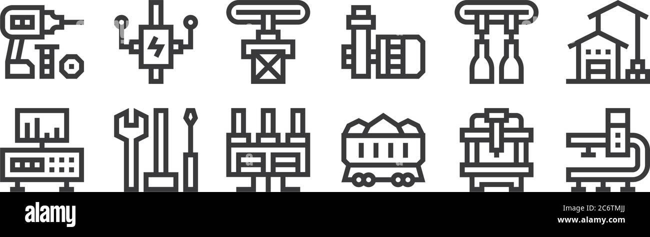 12 set of linear manufacturing icons. thin outline icons such as ...