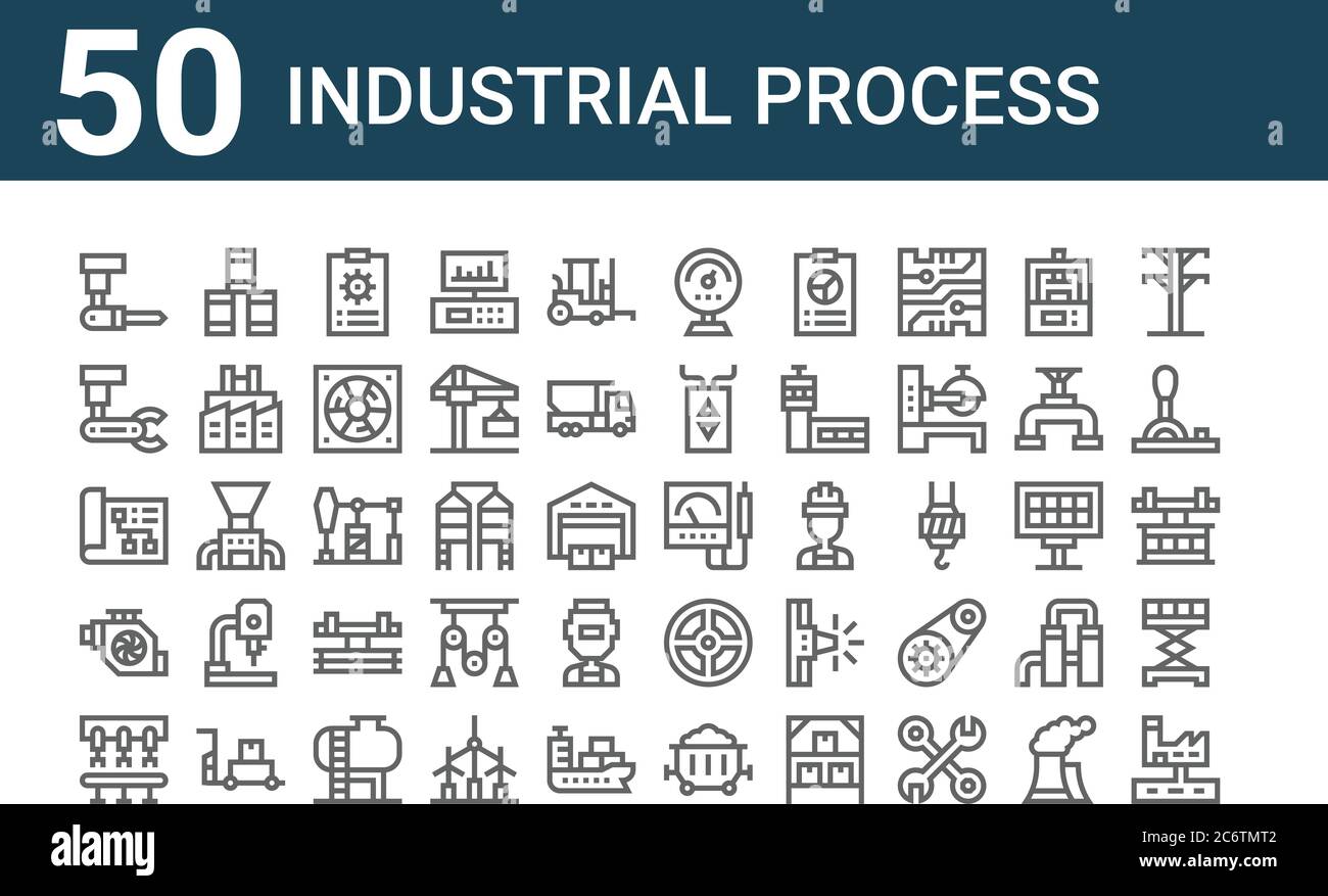 set of 50 industrial process icons. outline thin line icons such as ...