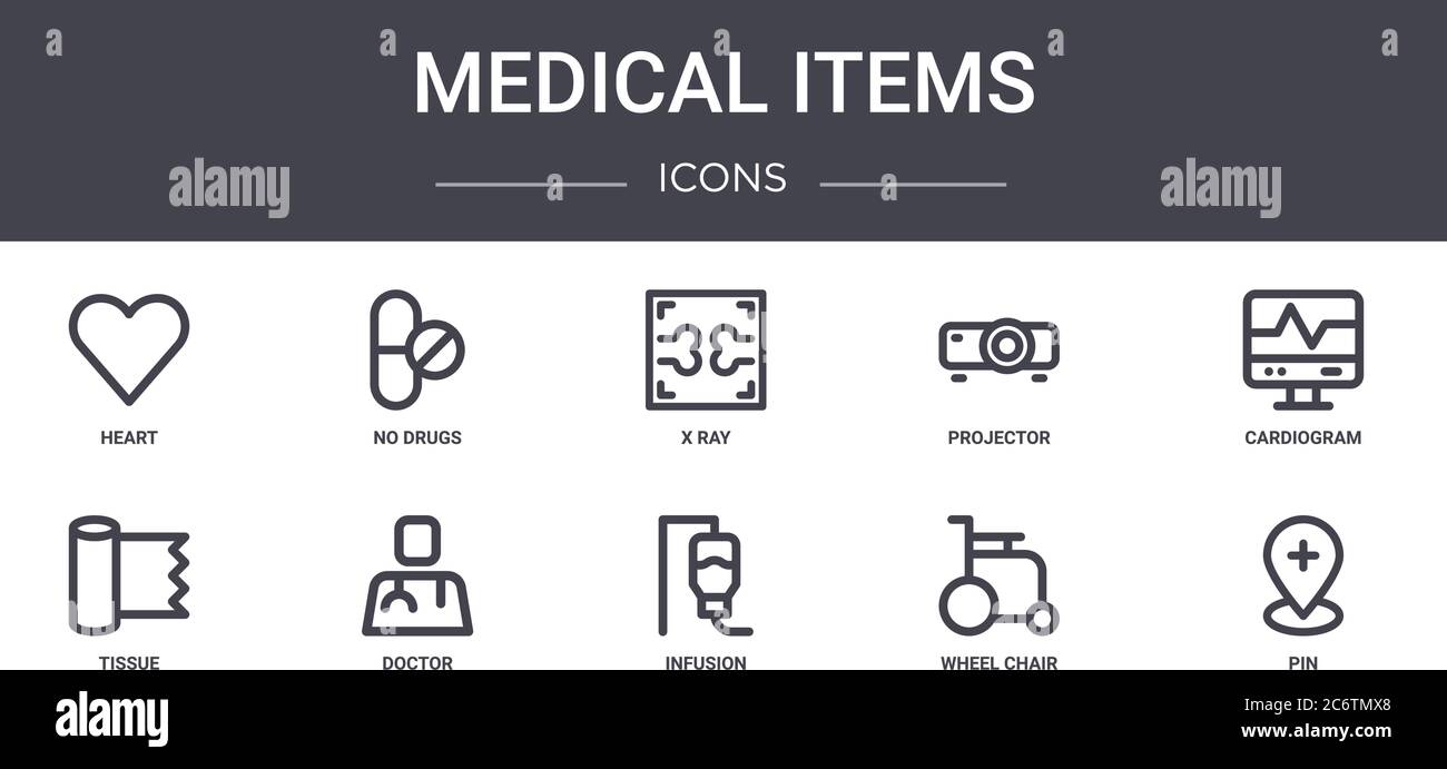 medical items concept line icons set. contains icons usable for web ...