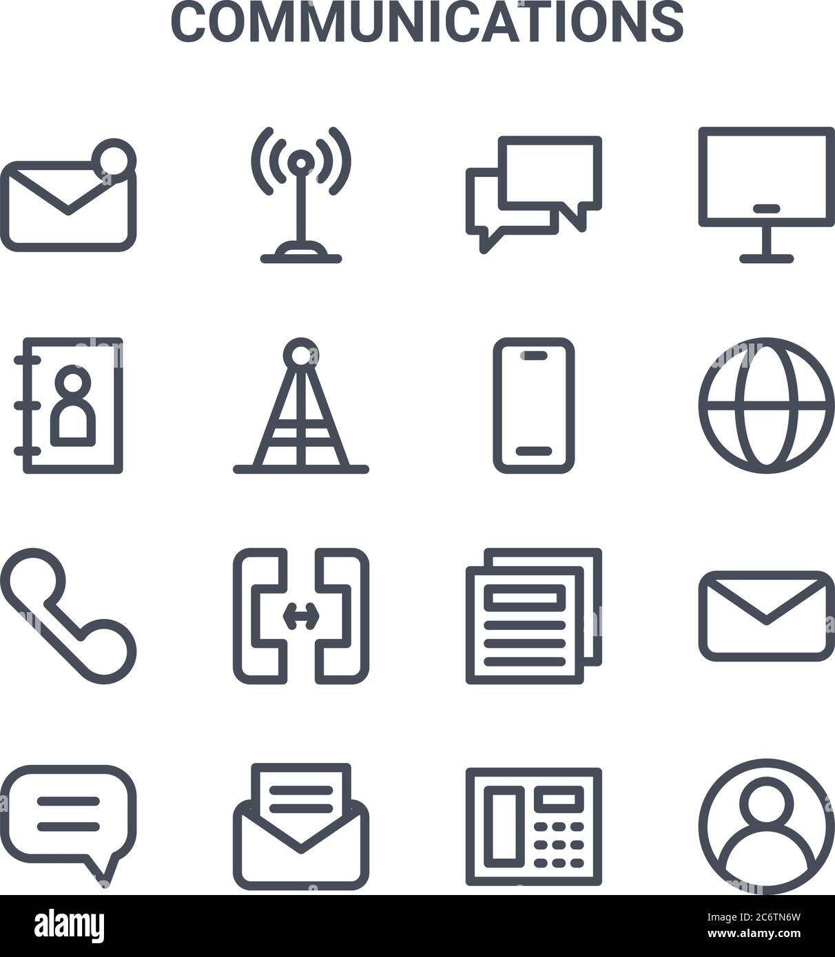 set of 16 communications concept vector line icons. 64x64 thin stroke ...