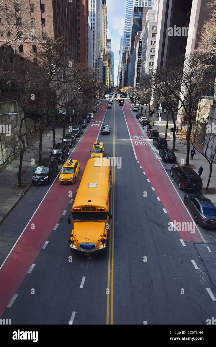 New York, USA - December 5, 2019. East 42nd street seen from above ...
