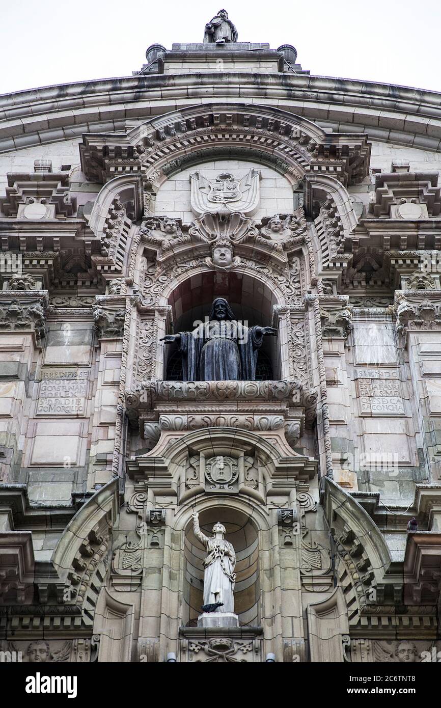 Detail of main facade of Cathedral Basilica of Lima in Lima, Peru Stock ...