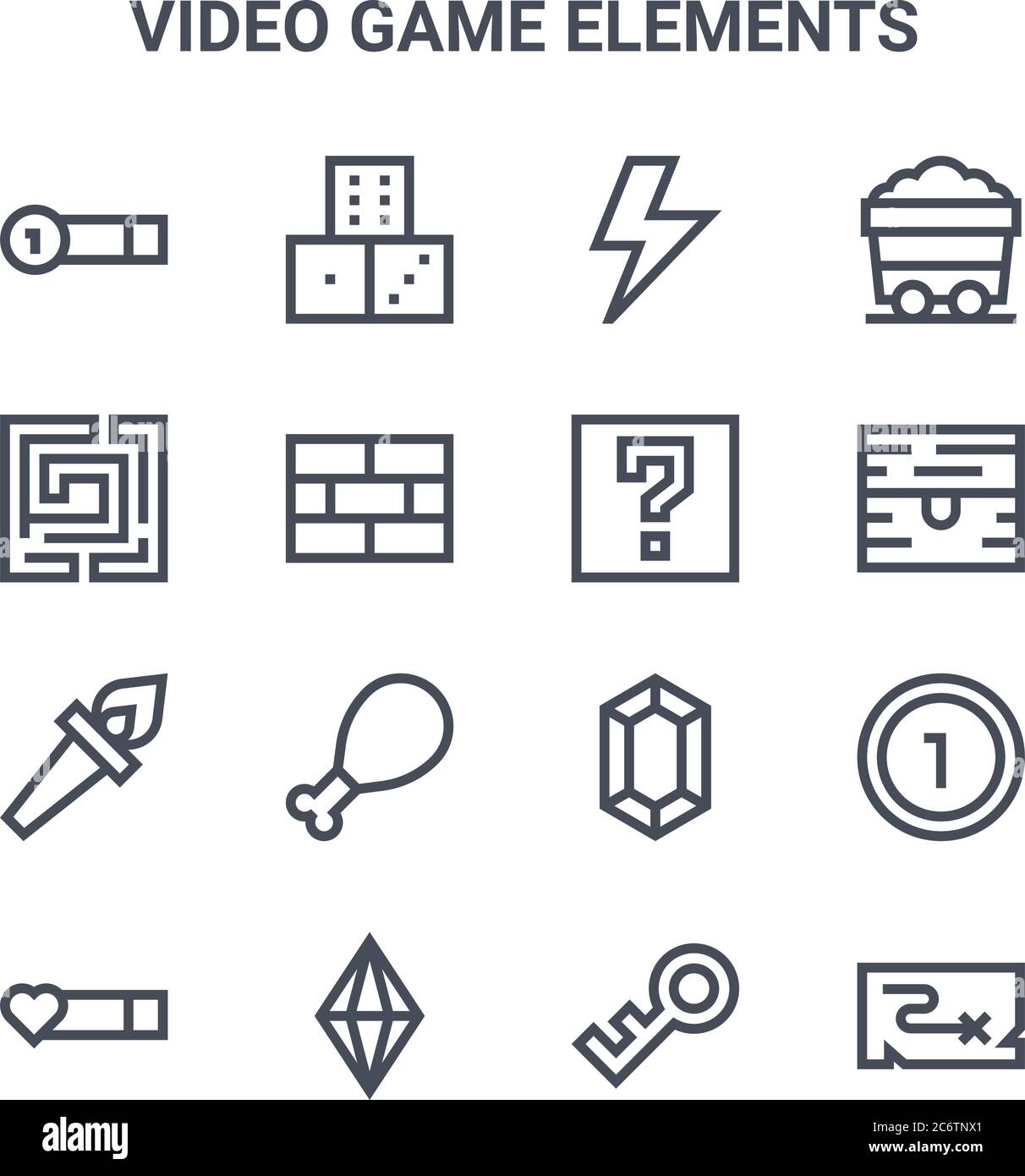 set of 16 video game elements concept vector line icons. 64x64 thin ...