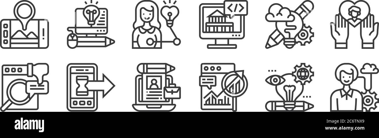 12 set of linear digital transformation icons. thin outline icons such ...