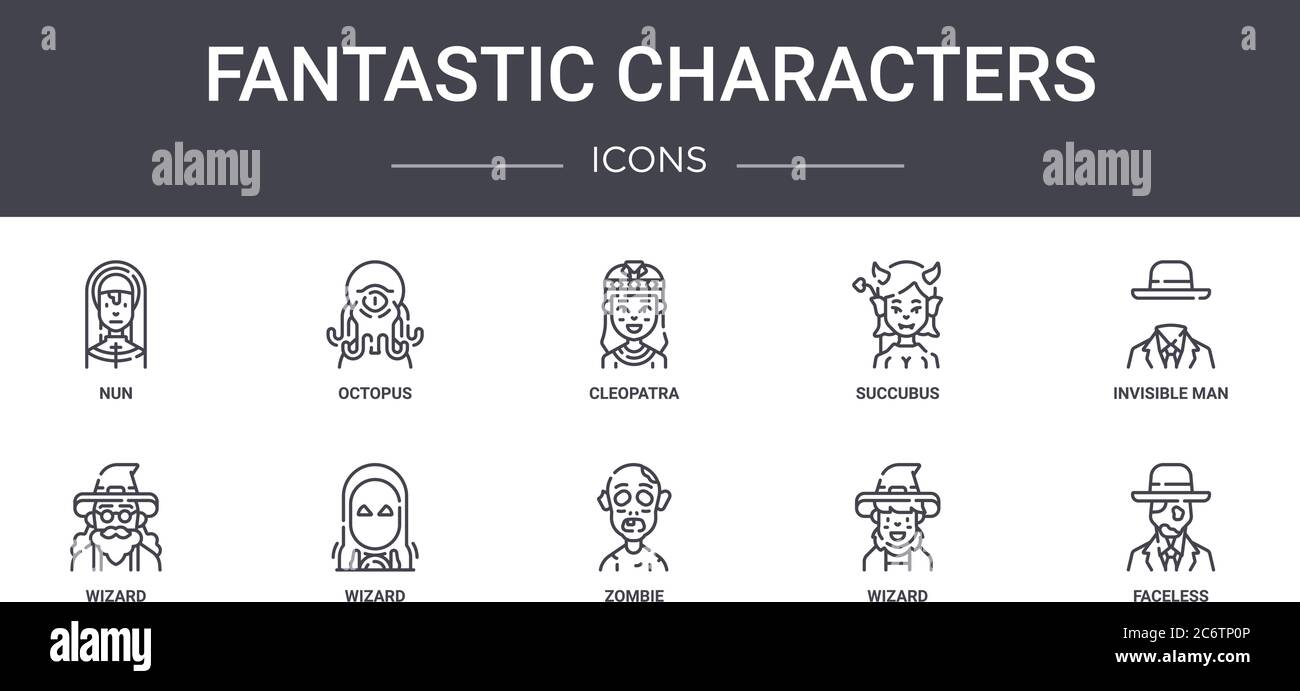 fantastic characters concept line icons set. contains icons usable for ...