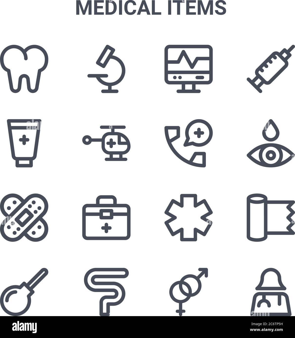 set of 16 medical items concept vector line icons. 64x64 thin stroke ...