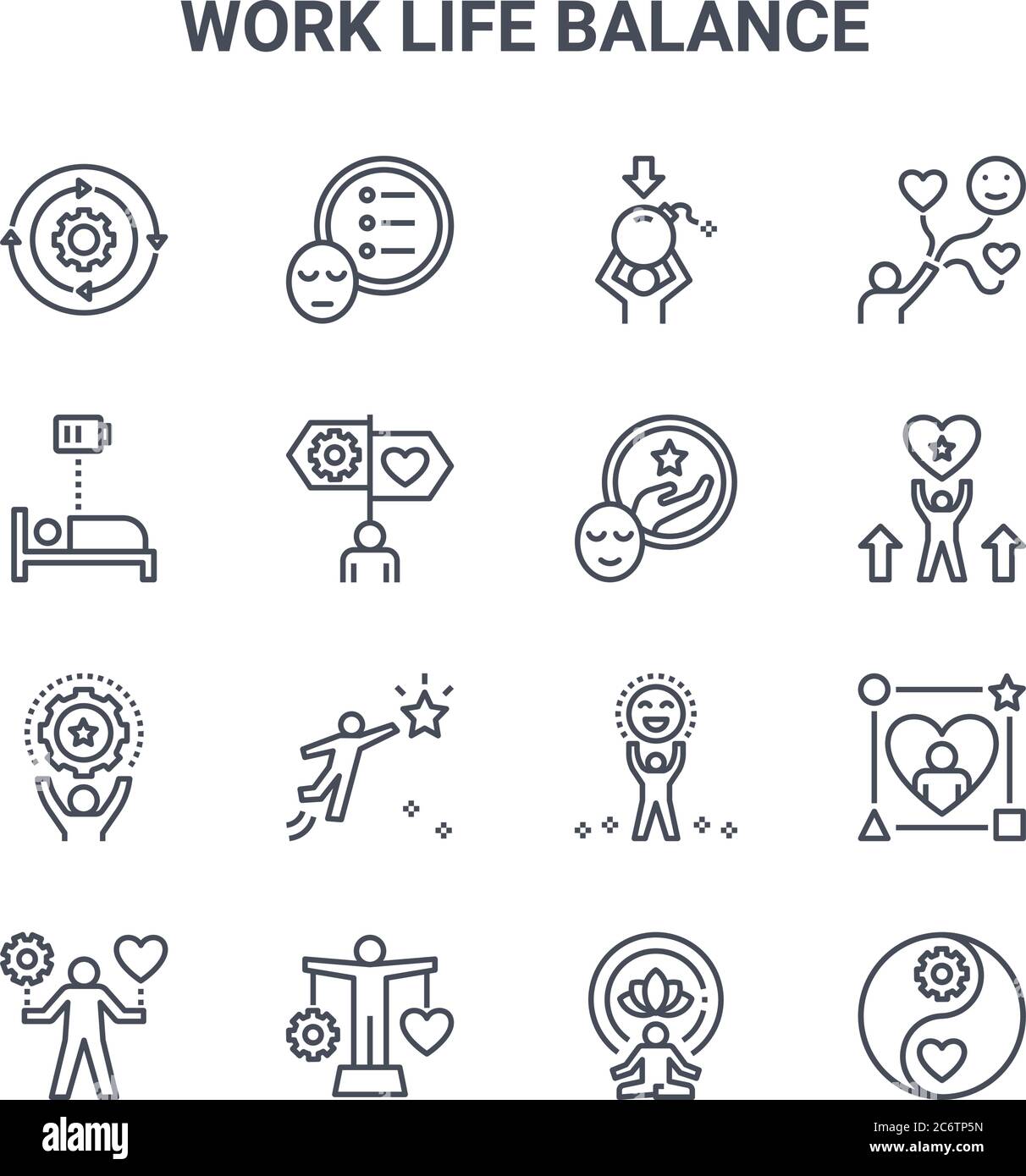 set of 16 work life balance concept vector line icons. 64x64 thin ...