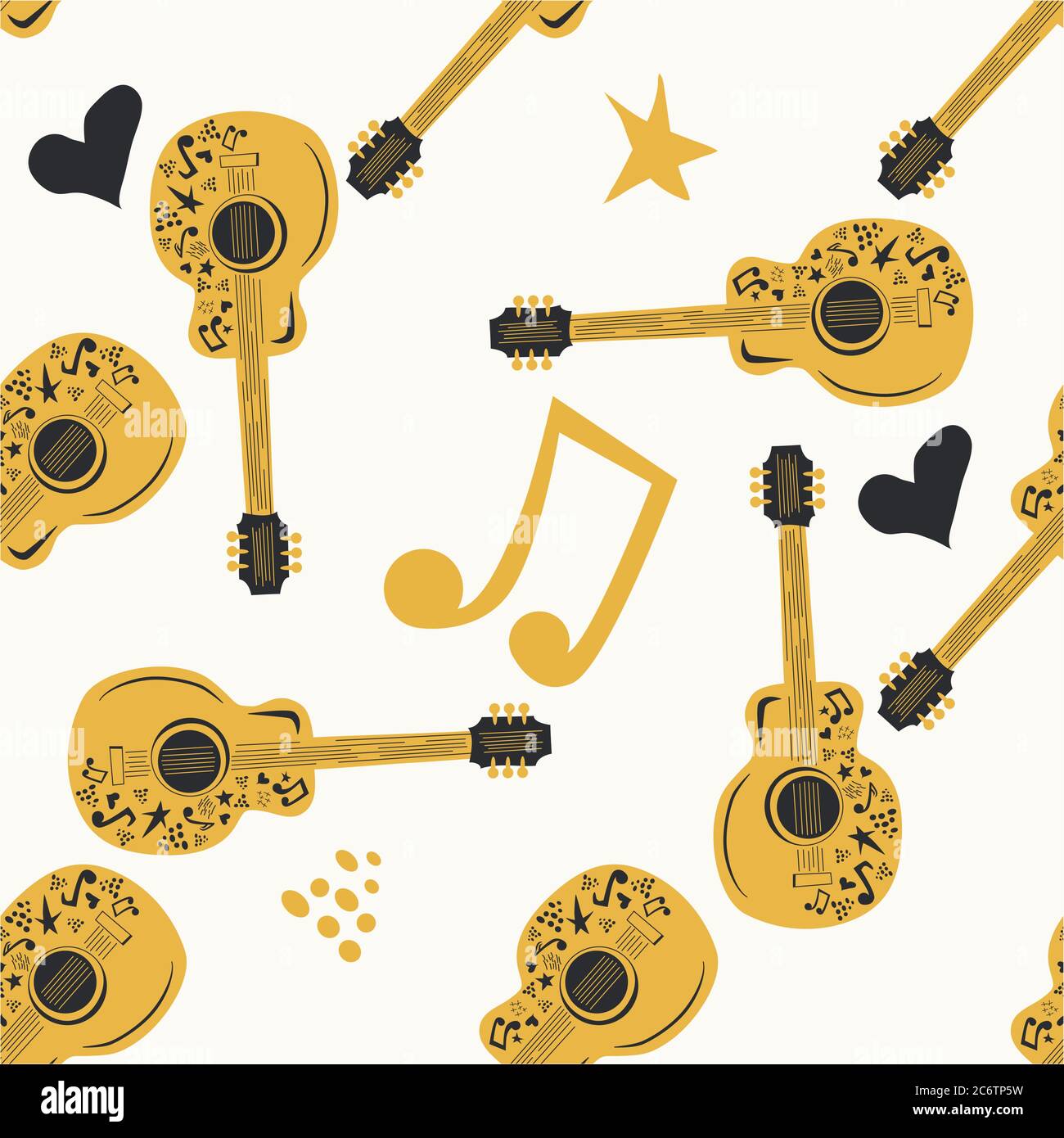 Handdrawn seamless pattern with country music symbols - notes, guitar ...