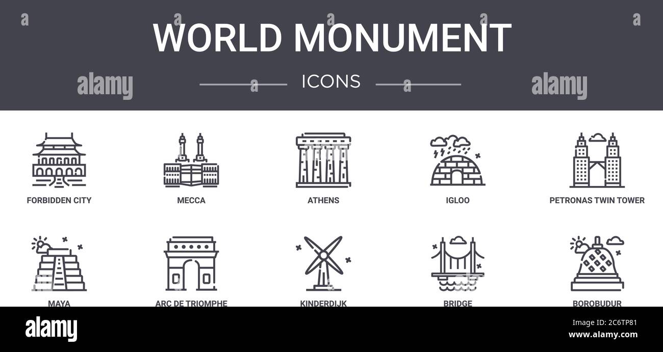 world monument concept line icons set. contains icons usable for web ...