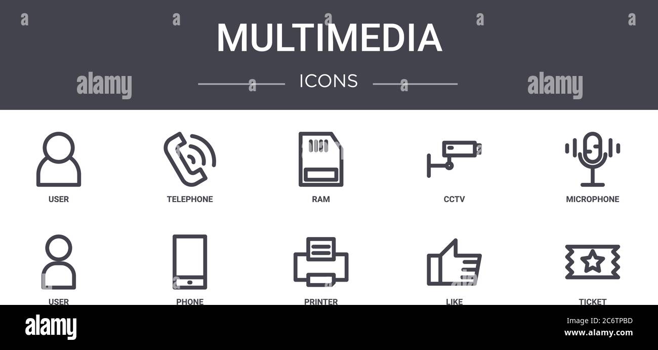 multimedia concept line icons set. contains icons usable for web, logo ...