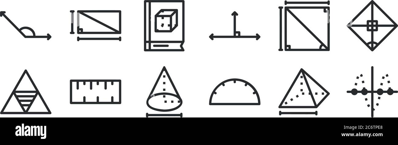 set of 12 thin outline icons such as curve, ruler, ruler, square, book ...