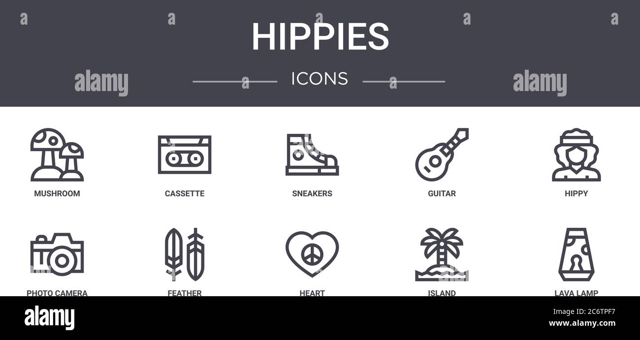 hippies concept line icons set. contains icons usable for web, logo, ui ...