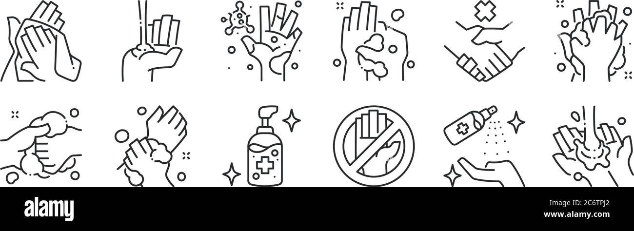 set of 12 thin outline icons such as washing, do not touch, washing, no ...