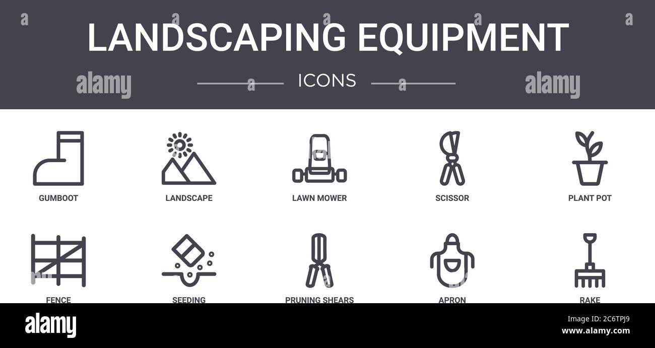 landscaping equipment concept line icons set. contains icons usable for ...