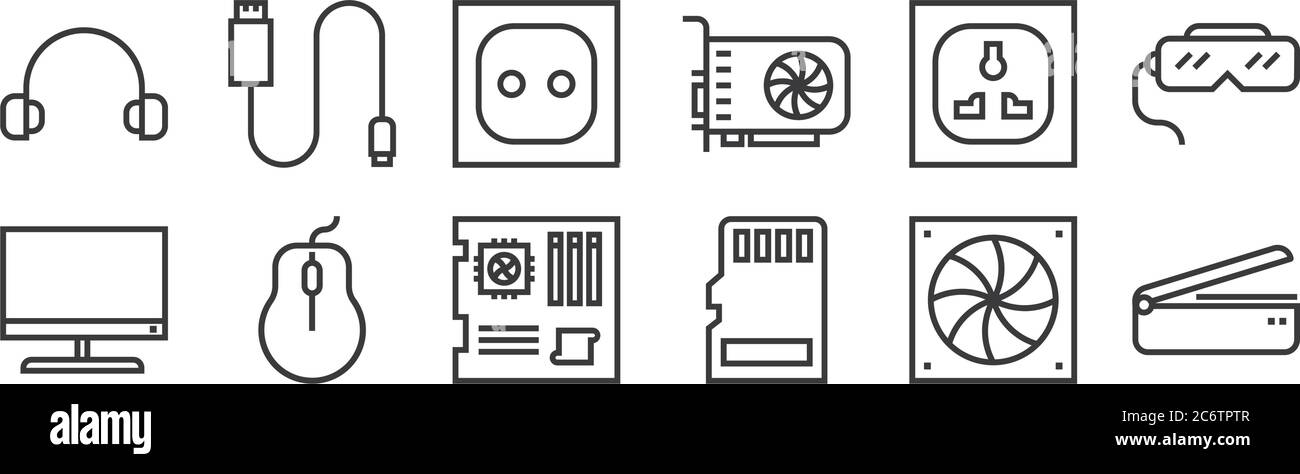12 set of linear hardware icons. thin outline icons such as scanner ...